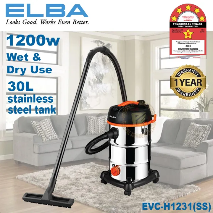 ELBA 1200W 30L WET & DRY VACUUM CLEANER WITH BLOWER FUNCTION EVC-H1231 (SS) | Lazada