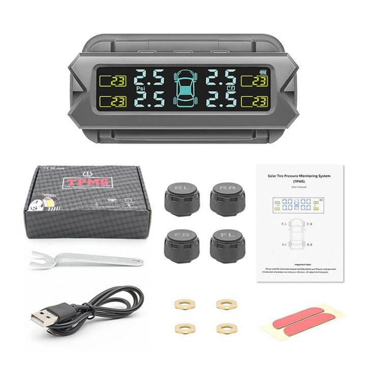 Solar Tpms Tire Pressure Monitoring System Temperature Warning Car Tyre Pressure Monitor 4