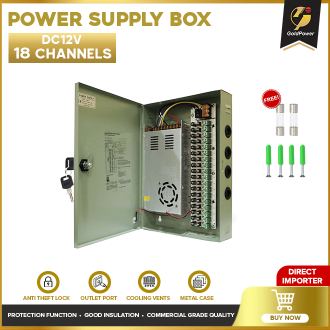 Gold Power: 18-Channel 12V 40A DC Centralized Power Supply Box Adapter ...