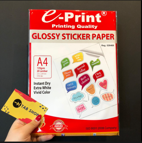 TAB SHOP - EPRINT GLOSSY STICKER PAPER 135 GSM 20 LEMBAR A4 - E-PRINT ...