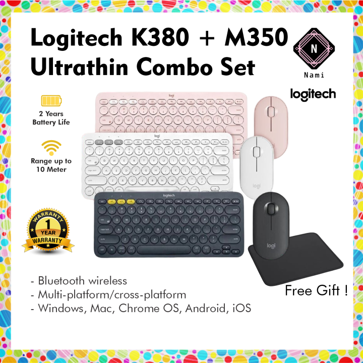 Logitech K380 Wireless Bluetooth Keyboard + M350 Pebble Mouse Set Multi ...