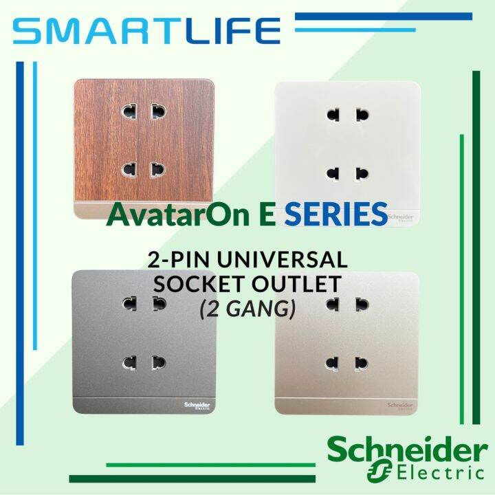 Schneider AvatarOn E 3x3 10A 250V 2 Gang 2-Pin Universal Socket Outlet ...
