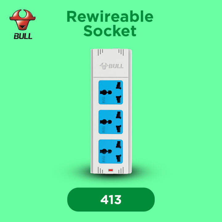 Bull Rewireable Extension Socket 413 2500w 3 Outlets 10A | Lazada PH