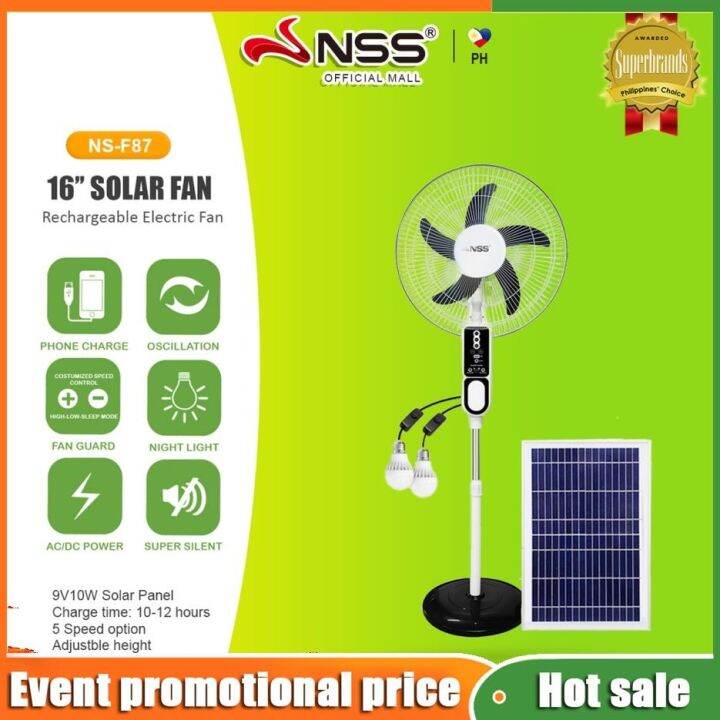 NSS solar fan with panel 16 Solar Electric Fan with light rechargeable ...