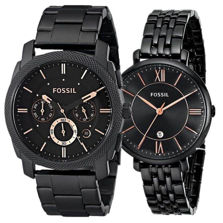 Authentic Fossil Black Men Women Stainless Steel Couple Watch FS4682 ...