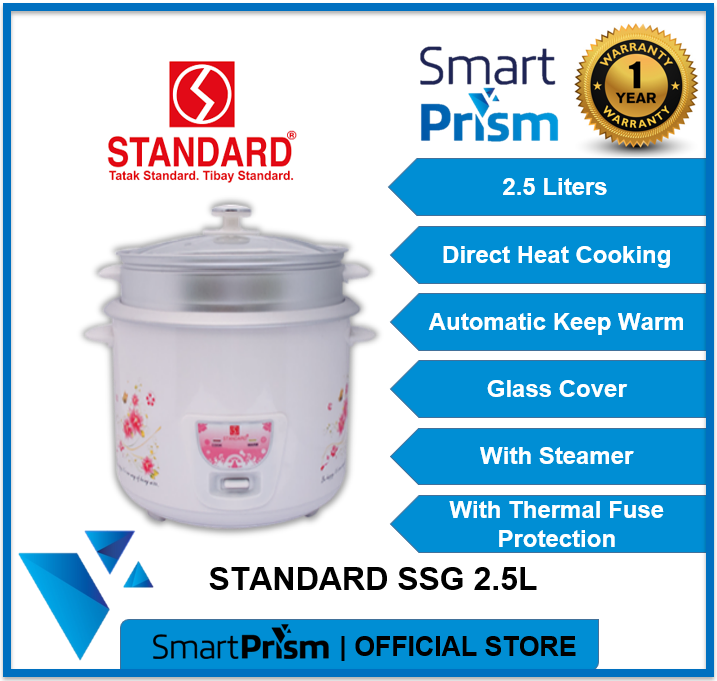 Standard Rice Cooker | SSG 2.5L 2.5 Liter with Steamer, Automatic Keep Warm and Fuse Protection ...