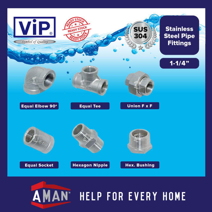 ViP 1-1/4" SUS 304 Stainless Steel Pipe Fitting Equal Elbow Equal Tee ...