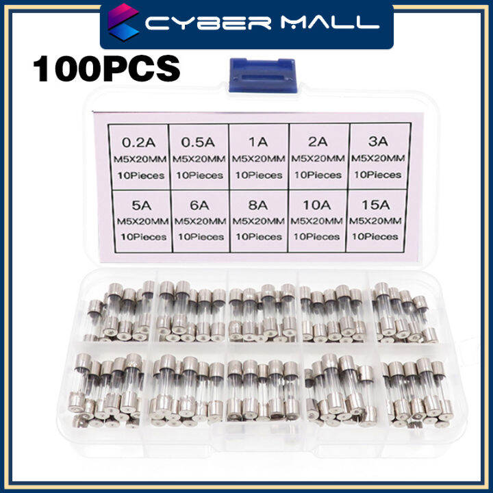 100Pcs/Set Glass Tube Fuses Kit 5x20mm Fast-Blow Glass Tube Fuses Kit 250V Glass Fuse Tube ...