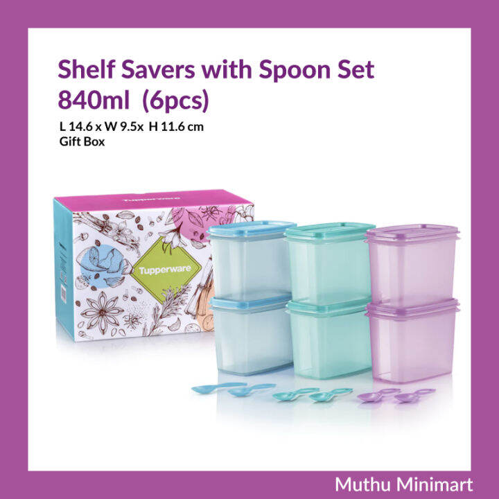 Original Tupperware | Shelf Savers with Spoon Set Seasoning Canister Jar Container 840ml | Bekas ...
