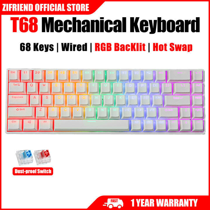 ZIFRIEND T68 68Keys Mechanical Keyboard Wired Mini Gaming Keyboard 3 Pin Switch RGB Backlight ...