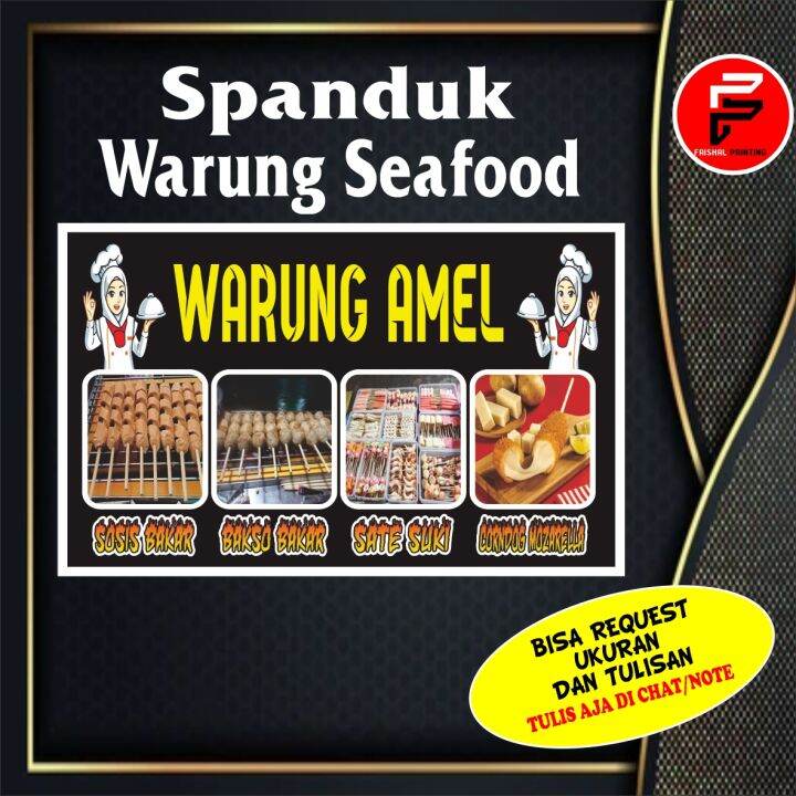 Spanduk warung sate seafood / banner warung jajanan / spanduk kustom ...