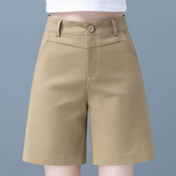 Suit five-point pants women's high waist loose straight shorts show ...