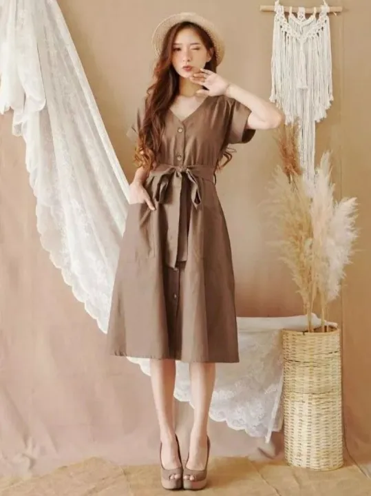 Midi Dress Wanita Kekinian 2022 Bahan katun premium Terbaru - Midi Dress katun Premium Terbaru ...