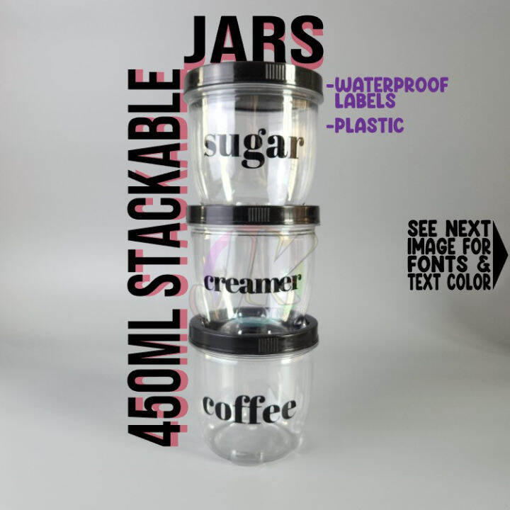 Stackable Jars 450ml with Vinyl Decal Label for Pantry, Kitchen 1 PIECE | Lazada PH