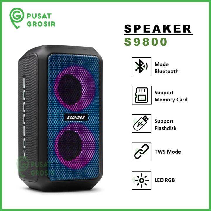 Speaker Bluetooth Bass S9800 S-9800 LED Soonbox Dual Speker blutut spiker TWS Wireless portable ...