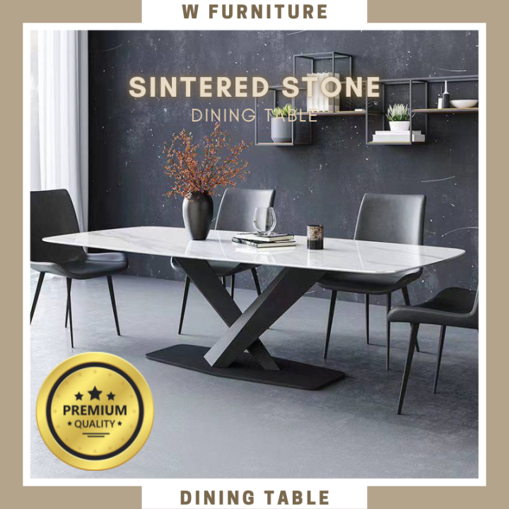 Wfurniture Sintered Stone X Shape Dining Table Set Meja Makan Meja Batu ...