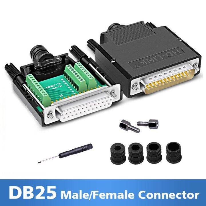 DB25 Connector 25Pin D-sub Male Female Signals Serial Port Plug Solder Free Board Breakout ...