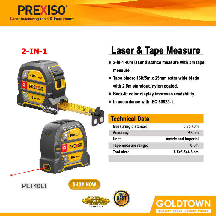 Original Prexiso 2-in-1 Laser & Tape measure 40M rechargeable PLT40LI ...