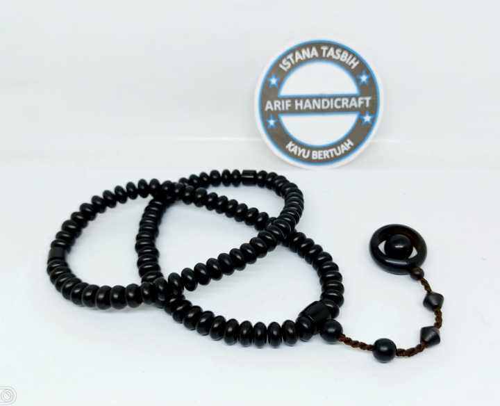 tasbih model kalung kayu galih kelor hitam butiran bulat pipi | Lazada ...