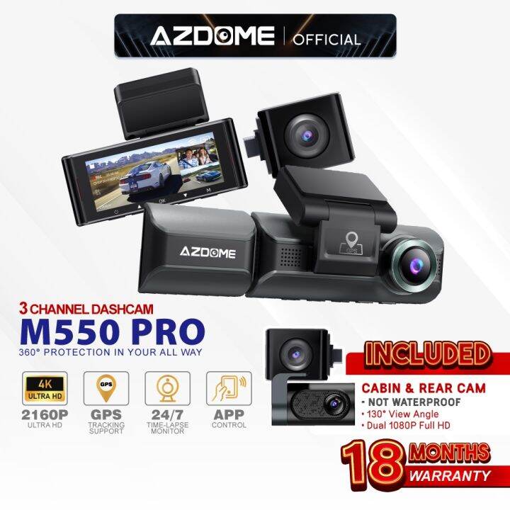 AZDOME M550 2160P/4K Ultra HD 3 Channel Front Rear DashCam Night Vision ...