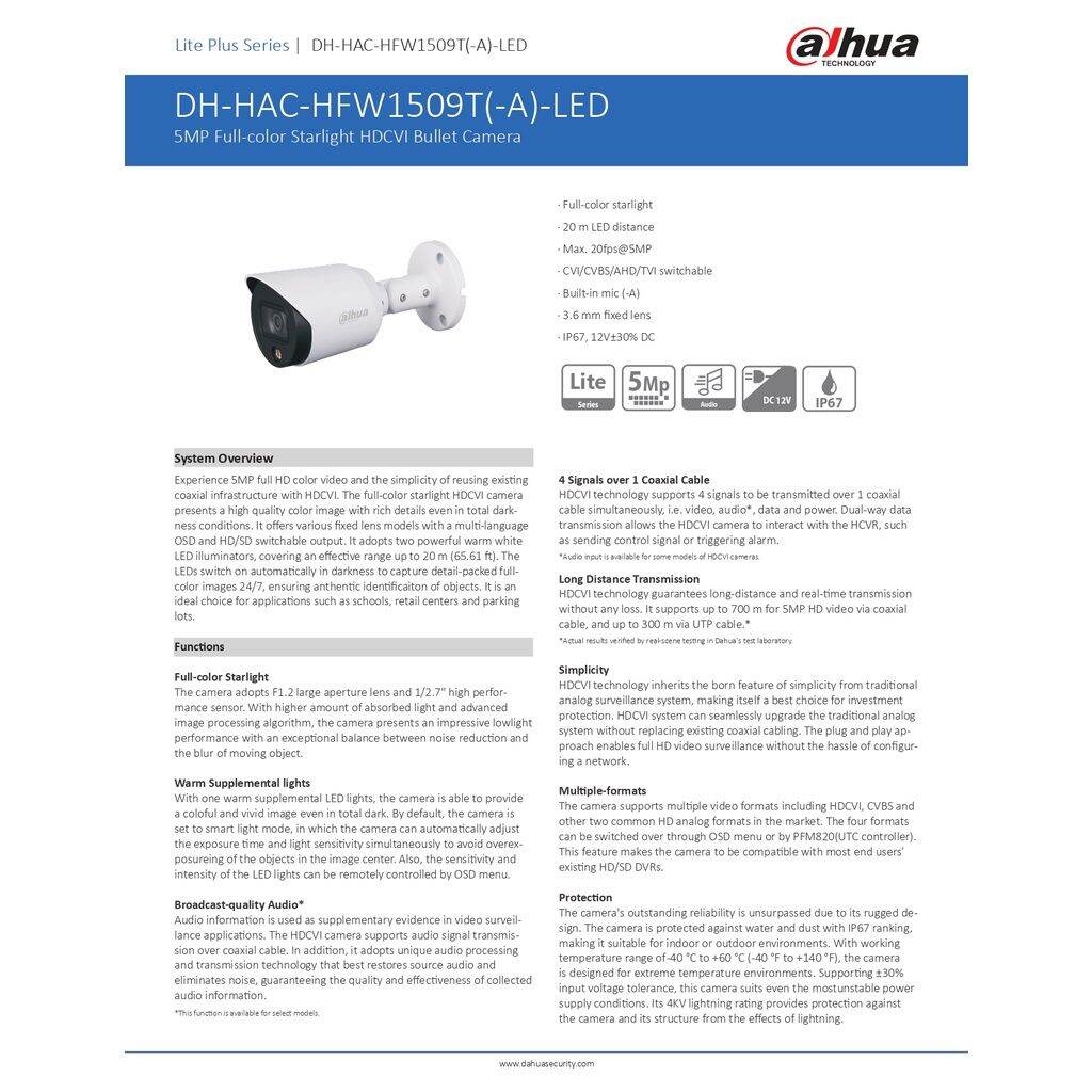 Dahua ชุดกล้องวงจรปิด Full Color 5MP รุ่น XVR5108HS-i3 + HAC-HFW1509TP ...