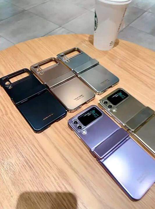เหมาะสำหรับ Samsung zflip4 เคสศัพท์ ZFLIP3 พับหน้าจอชุบด้วยไฟฟ้าแบน ...