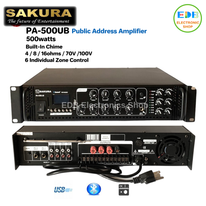 Sakura PA-500UB Public Address Amplifier 500watts with 6 Individual Zone Control PA 500UB ...