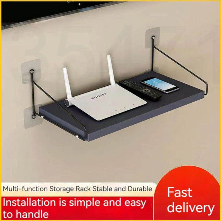 Wall mounted shelves no punching rack TV set-top box storage rack WiFi ...