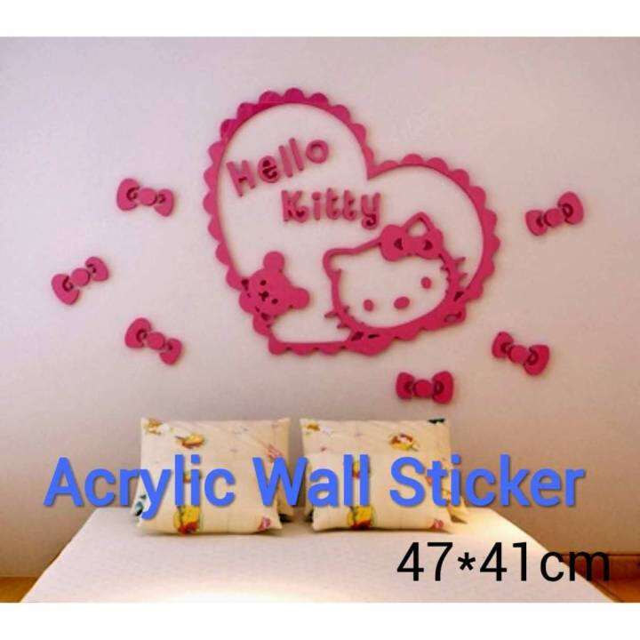 Acrylic Wall Sticker Hello Kitty Decorations Cartoon Home Deco Kartun ...