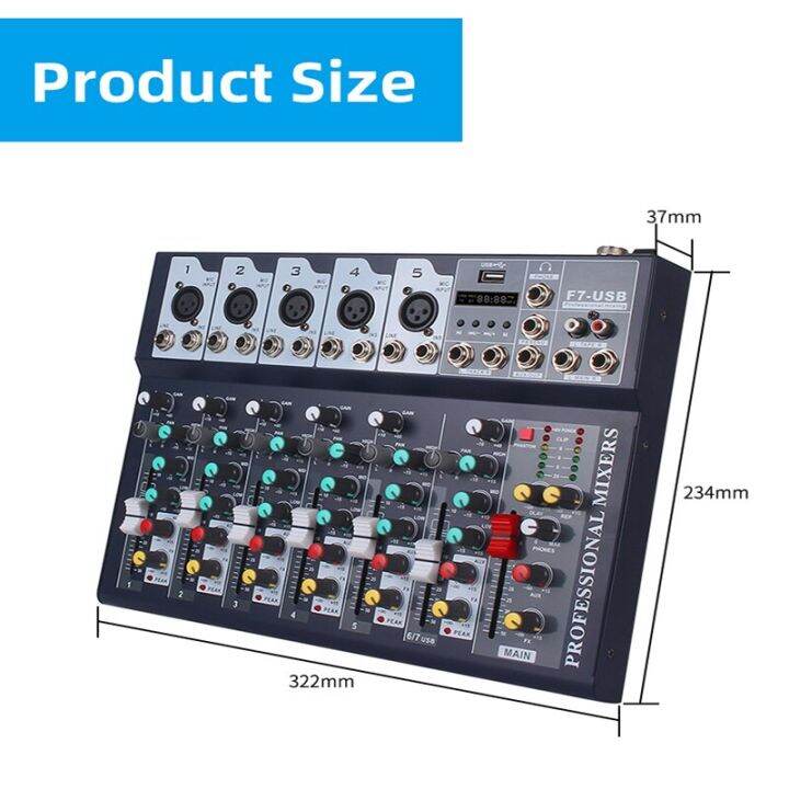 7 Channel Mixing Console Bluetooth USB Sound Card Pro Audio Equipment ...