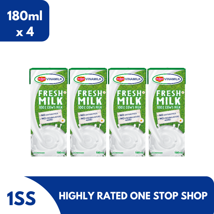 Del Monte Vinamilk 100% Cows Fresh Milk, 180ml set of 4 | Lazada PH