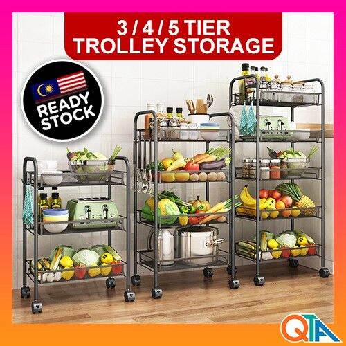 3/4/5 Tier Trolley Rack Kitchen Storage Rak Tingkat Besi Serbaguna ...