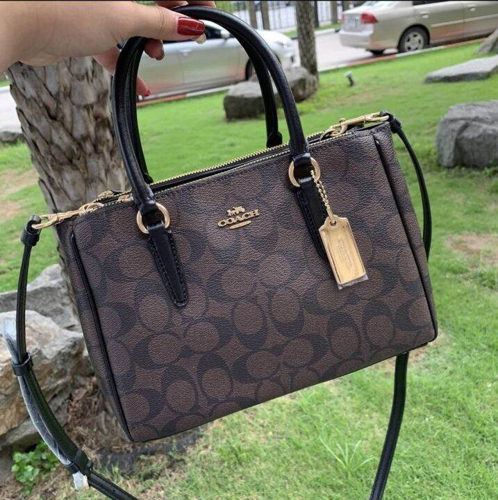 Coach F67027 Mini Surrey Carryall in Khaki Signature Coated Canvas with ...