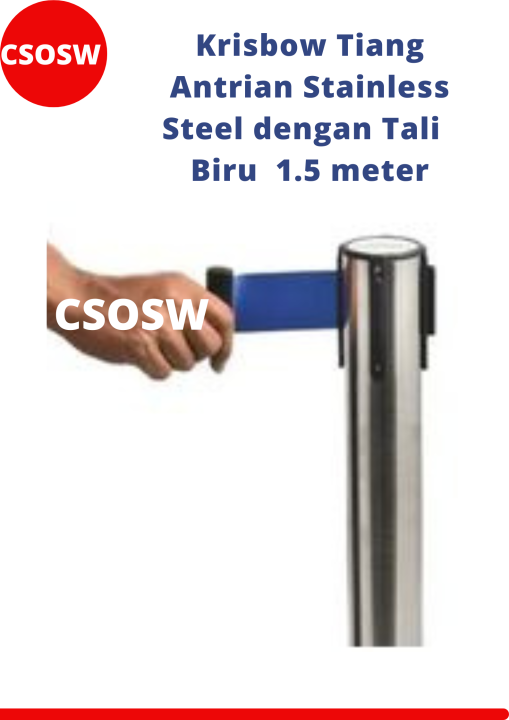 Krisbow Tiang Antrian Dengan Tali Biru 1,5M Handrail Stainless Steel ...