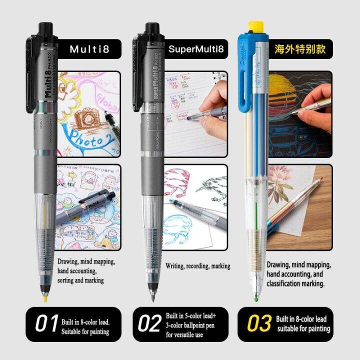 Pentel Multi+8 Mechanical Pencil 2.0Mm Automatic Knock Type Colered ...