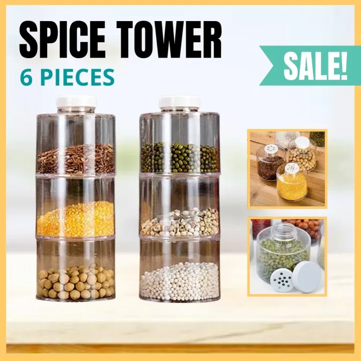 Riley MNL - 6 Pcs. Spice Tower Multilayer Self Stacking Acrylic Bottles ...