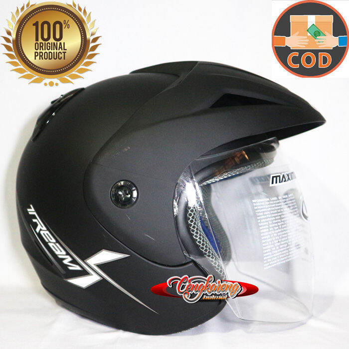 HELM HALF FACE/HELM VOG EXTREAM SOLID BLACK DOF SNI DOT ORIGINAL ...