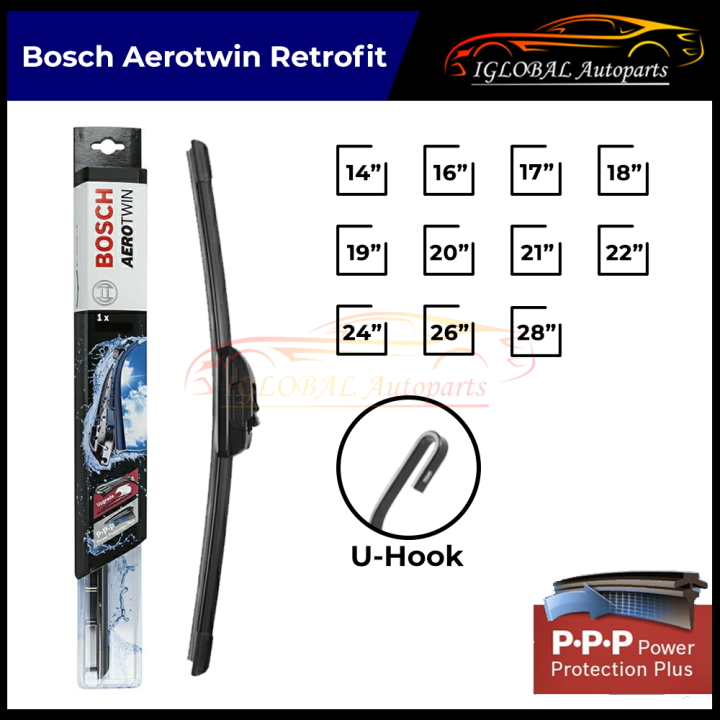 BOSCH Aerotwin Retrofit U-Hook Type Wiper Blade Single Size (14"/16"/17"18"/19"/20"/21"/22"/24 ...
