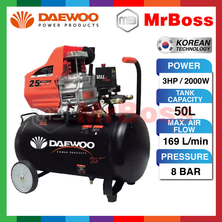 DAEWOO 50L AIR COMPRESSOR DAAC50D | 3HP | 100% COPPER WIRE MOTOR | Lazada