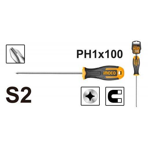 INGCO ไขควงปากแฉก รุ่น HS68PH1100 ก้านกลม เส้นผ่าศูนย์กลาง: 5.0mm ยาว ...
