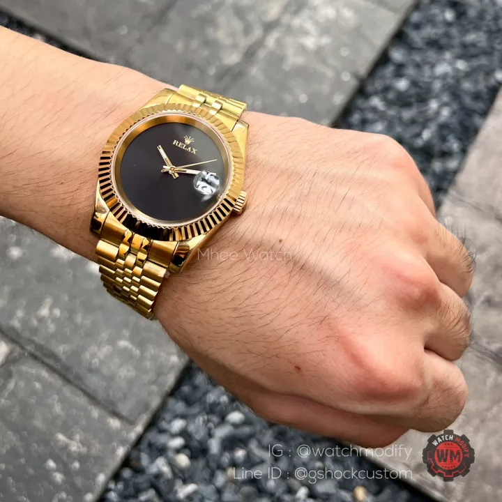Seiko Modified Relax Onyx Dial with Golden Datejust Case Jubilee Strap ...