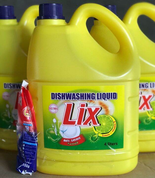 Lix Dishwashing Liquid - Lemon (4 liters) with Free detergent powder ...