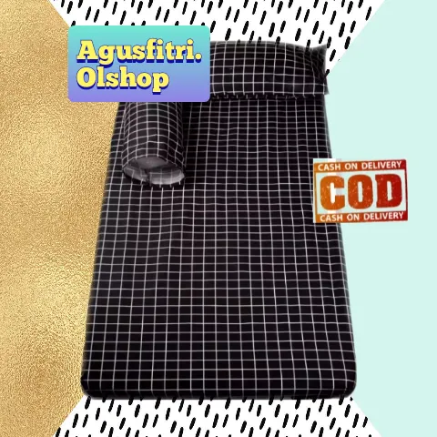 Seprei set motif kotak hitam 120x200x15 | Lazada Indonesia
