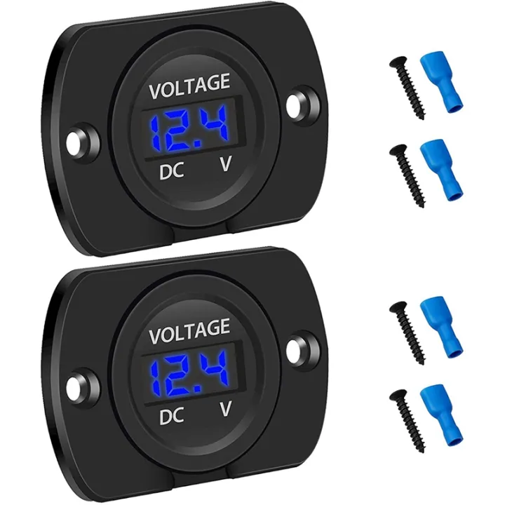 2 Pack DC 12V 24V Voltmeter LED Display Panel, Waterproof Digital Round ...