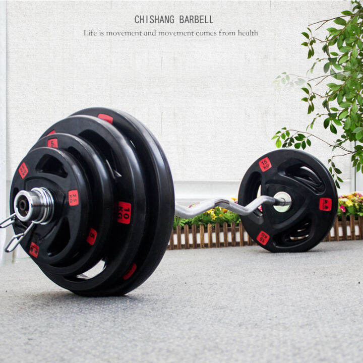 Large-hole rubber-coated barbell set fitness weight-lifting barbell ...