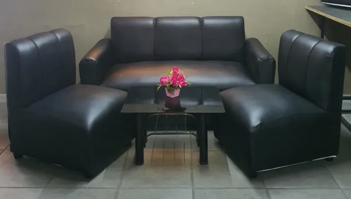 SALA SET (LEATHER BLACK) WITH CENTER TABLE | Lazada PH