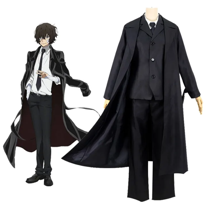 Anime Bungo Stray Dogs Dazai Osamu Cosplay Costume Black Trench Outfit ...