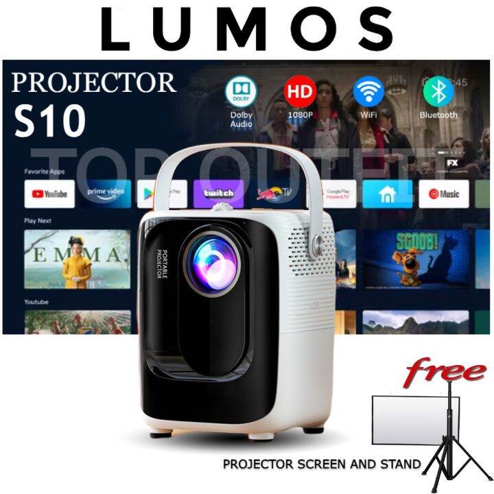 LUMOS S10 Portable Movie Mini Projector Full HD 1080P Android 9.0 Home ...