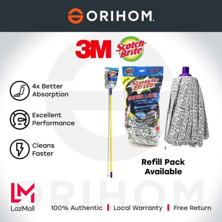 3M SCOTCH-BRITE Super Latex Mop Set/Refill Super Absorbent Strip Mop ...