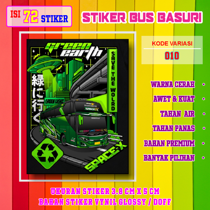 stiker bus basuri GREEN EARTH [010] isi 72 pcs warna cerah awet jelas ...